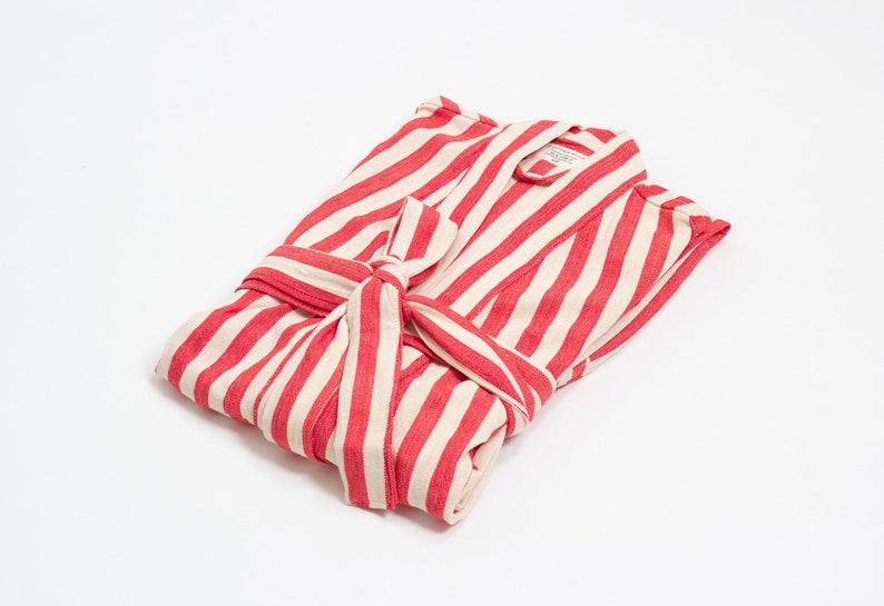 Bohemian Lightweight Bathrobe, Red Stripe Robe, Boho Duster Coat, Linen ...