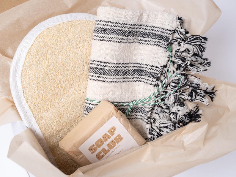Turkish Hand Towel Spa Gift Set With Organic Loofah Sponge and Natural ...