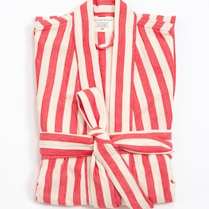 Bohemian Lightweight Bathrobe, Red Stripe Robe, Boho Duster Coat, Linen ...