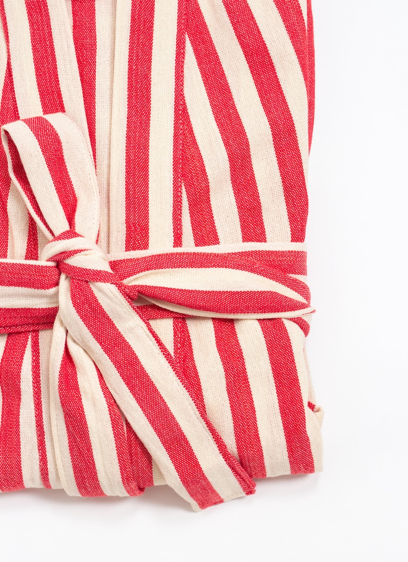 Bohemian Lightweight Bathrobe, Red Stripe Robe, Boho Duster Coat, Linen ...