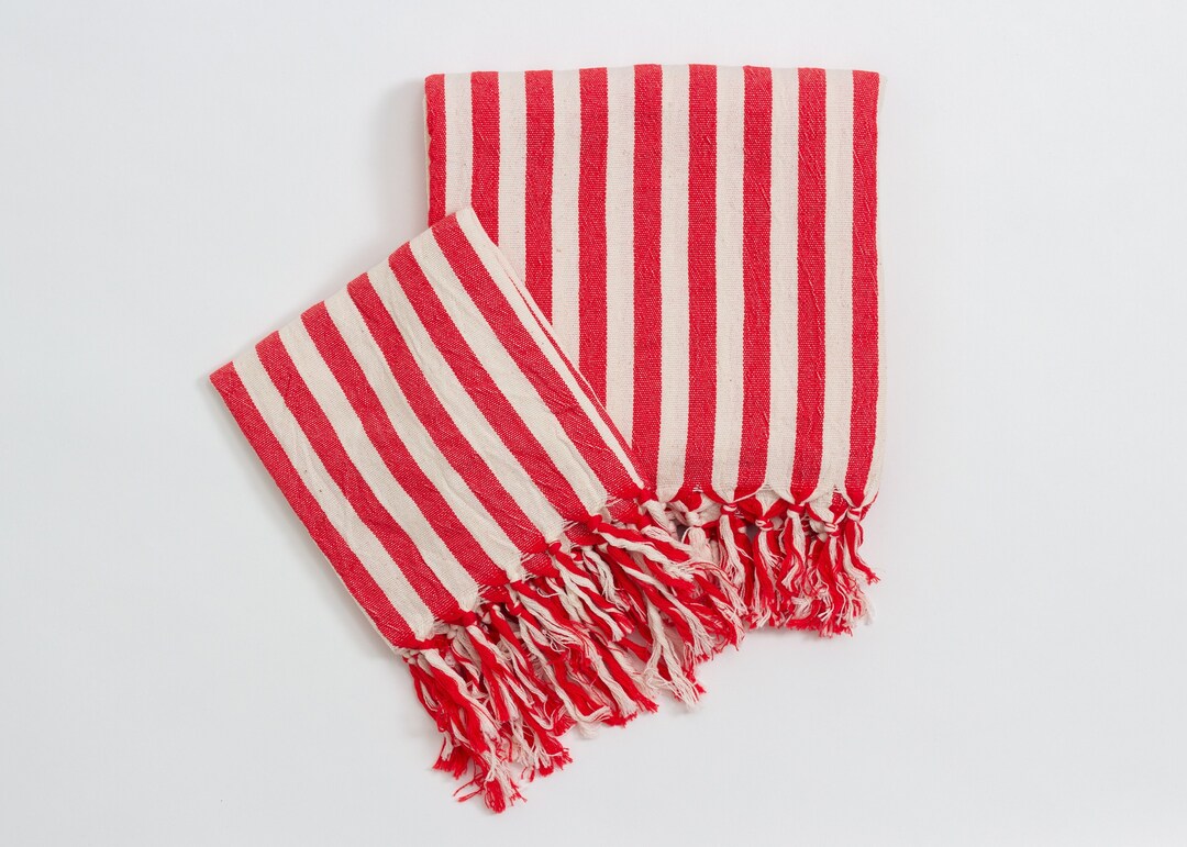 Red Picnic Table Throw, Red Stripe Blanket, Linen Peshtemal Set, Linen ...