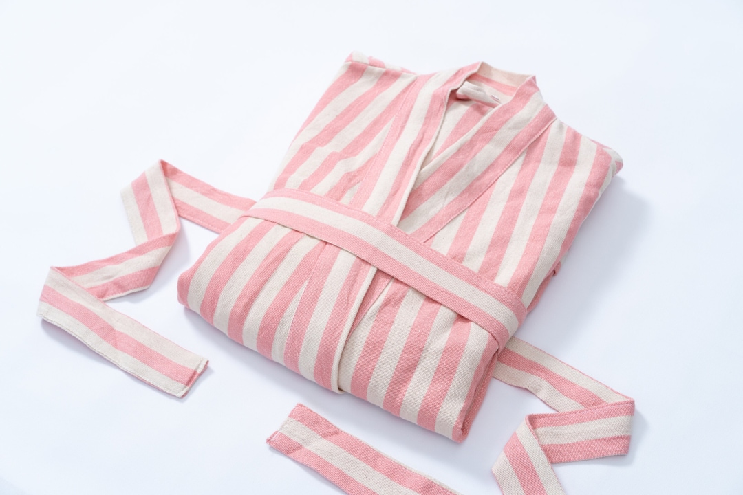 Pink Striped Bathrobe, Pink Linen Cotton Robe, Loungewear Gift for BFF ...