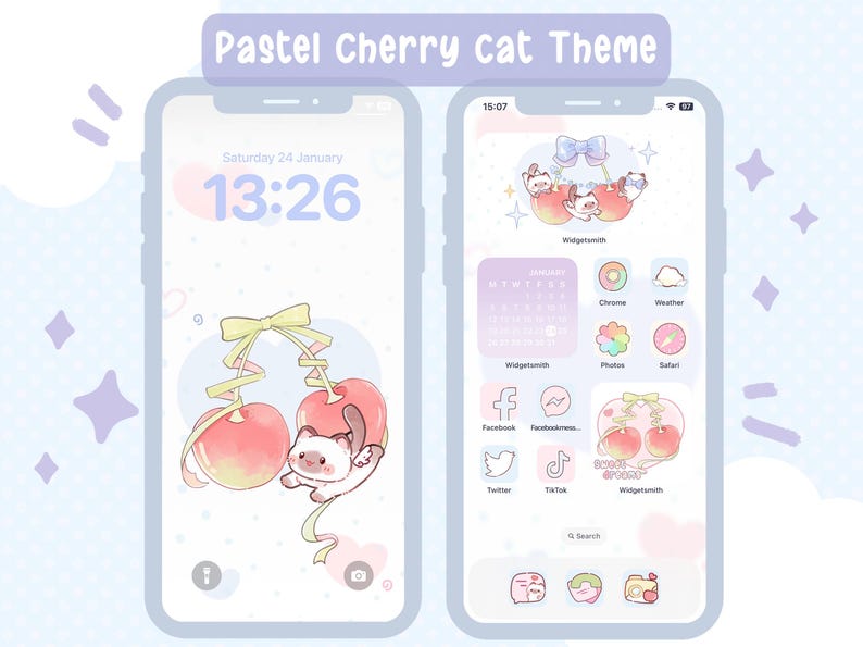 Pastel Cherry Cats | iPad Ios & Android App Icons | Wallpaper | Widgets ...