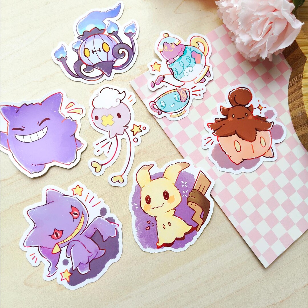 Poke Matt Vinyl Stickers | Ghost Die Cut Sticker | Kawaii Gift | Gamer ...