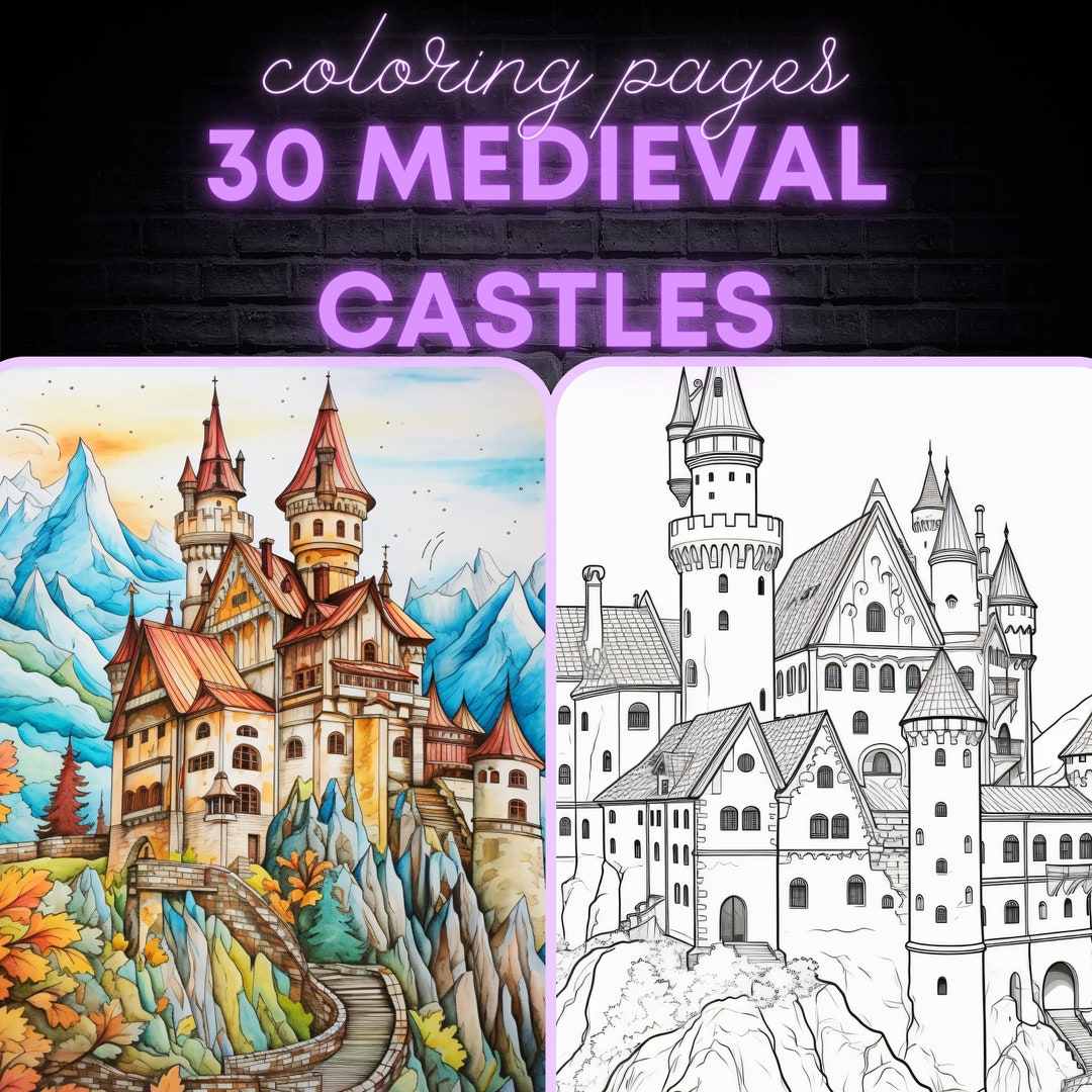Medieval Castle Printable Coloring Book Digital File With 30 Pages to ...