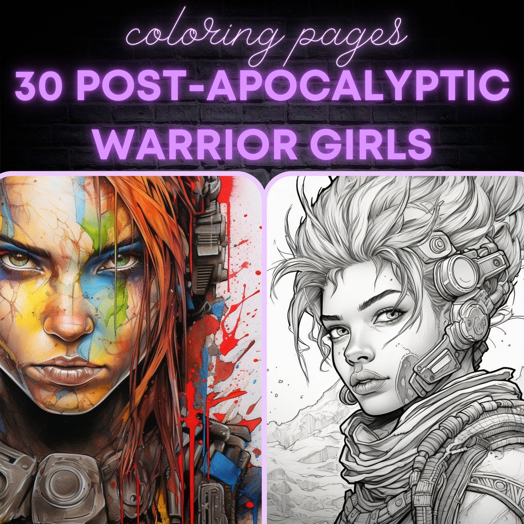 Post-apocalyptic Warrior Girls Printable Coloring Book Digital File ...