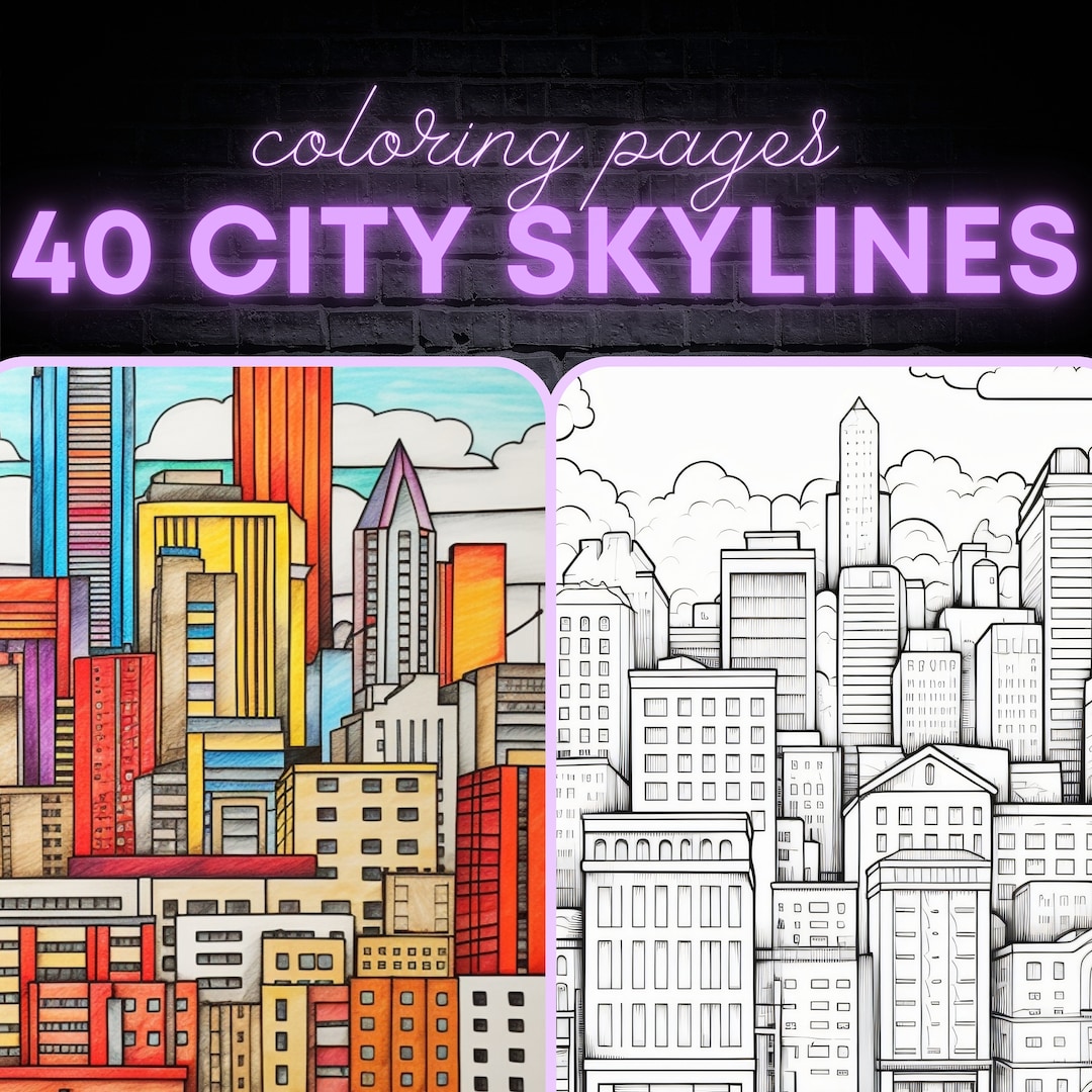 City Skyline Printable Coloring Book Digital File With 40 Pages to ...