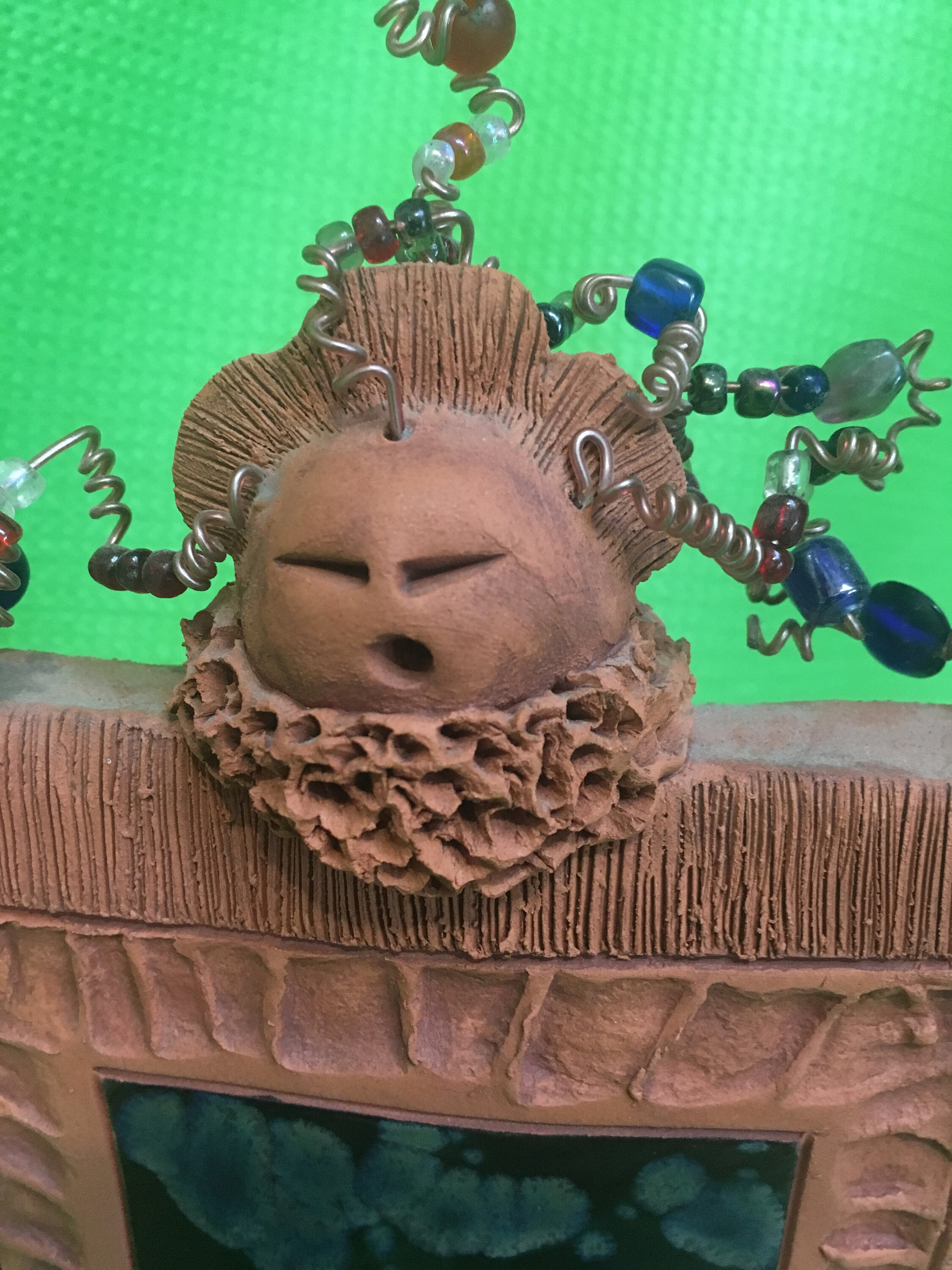 Ugly weird clay sculpture guy white elephant present strange wall ...