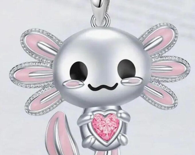 Pink Axolotl Holding a Pink Heart Necklace and Chain. - Etsy