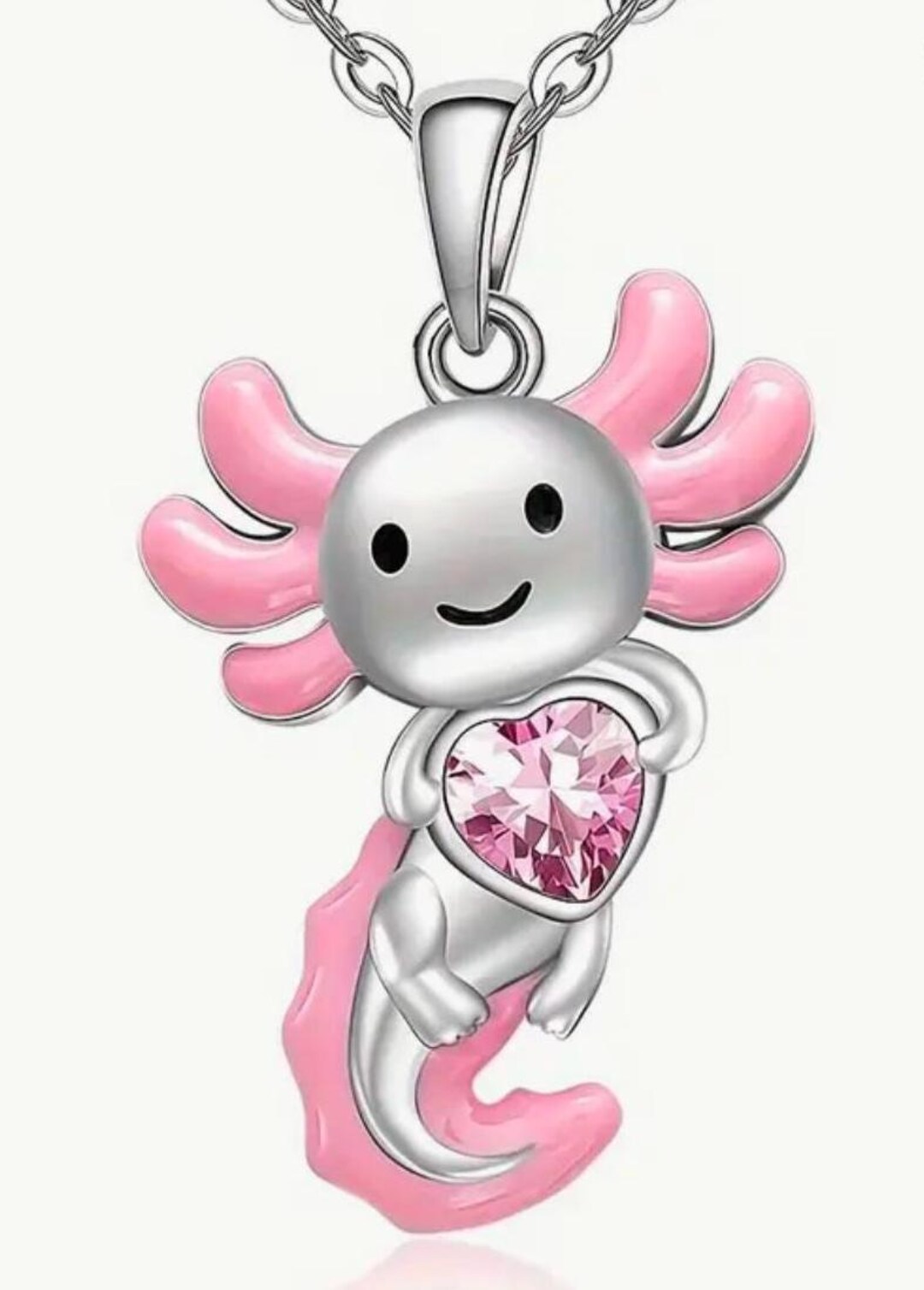 Axolotl Necklace With Chain. PINK Heart - Etsy