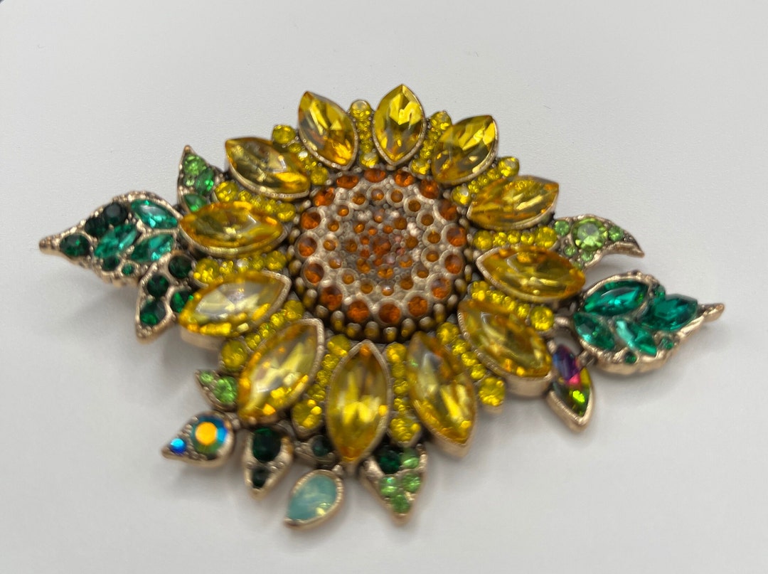 Stunning Rhinestone Sunflower Brooch. This Piece Could Be Used in so ...