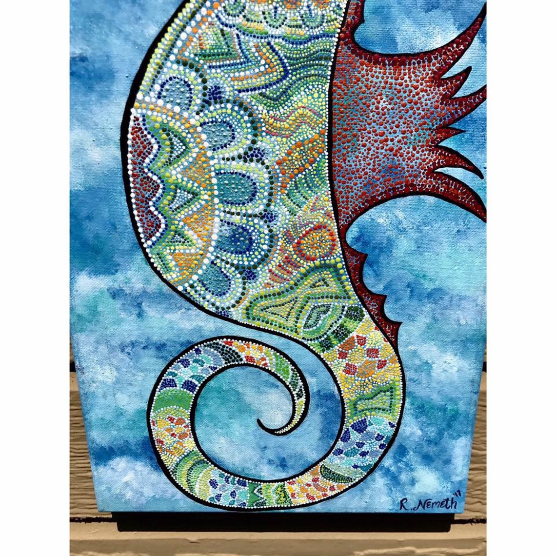 Seahorse Acrylic Stippling Painting, "sea Rider" - Etsy
