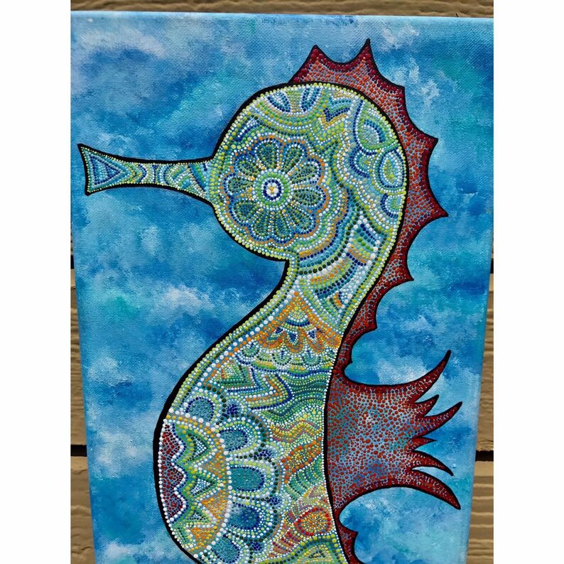 Seahorse Acrylic Stippling Painting, "sea Rider" - Etsy