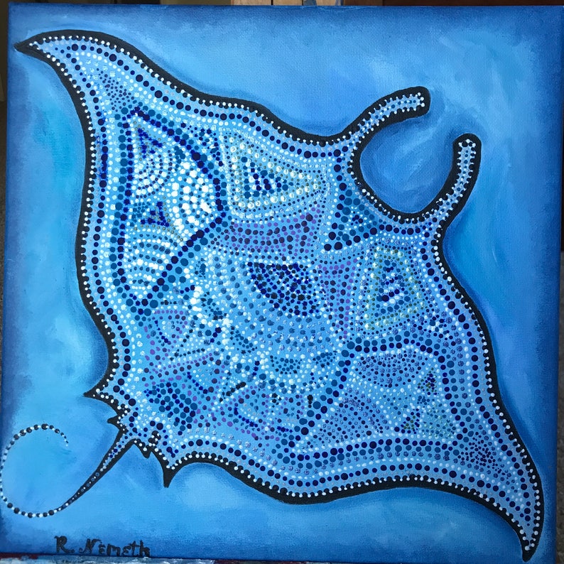 Manta Ray Acrylic Stippling Painting "smooth Glider" - Etsy