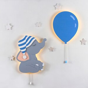 Wooden Lighting Elephant, Nursery Wall Lighting, LED Nursery Lighting ...