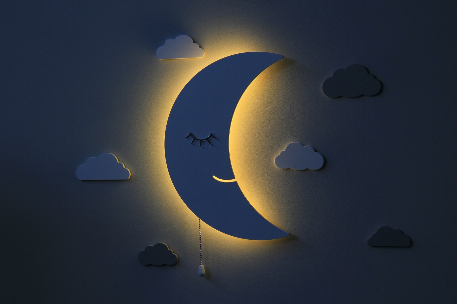 Moon Wall Light Nursery Lighting White Wooden Nightlight for | Etsy