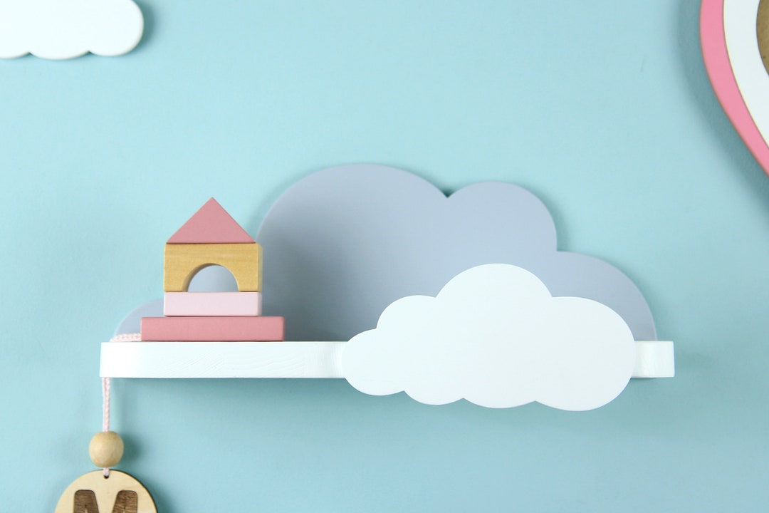 White Wooden Cloud Shelf, Wall Shelf for Nursery, Floating Shelf ...