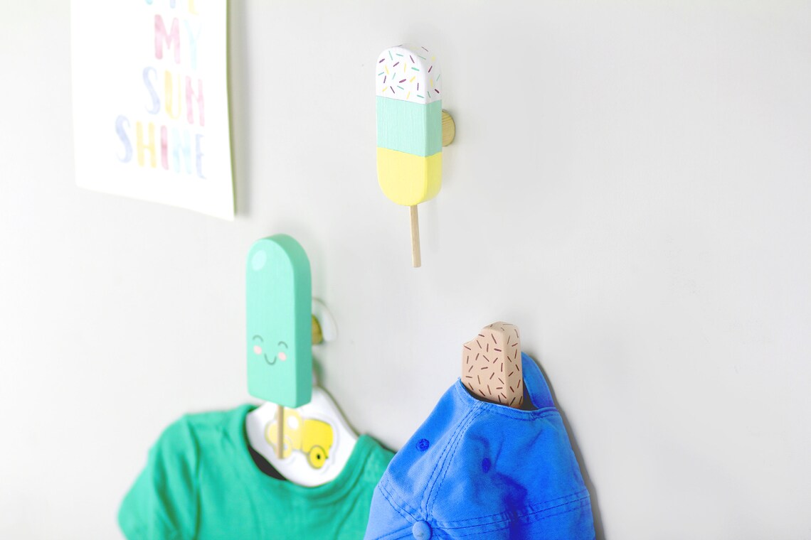 Cute Colored Wooden Hooks Ice Cream Kids Coat Hook - Etsy