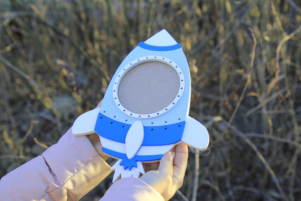 Kids Photo Frame Rocket Nursery Wooden Wall Decor Spaceship - Etsy