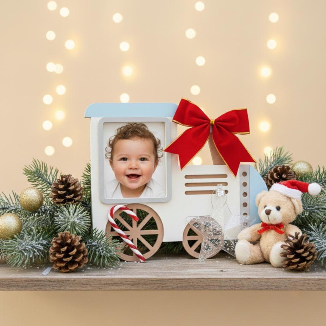 Wooden Train Photo Frame for Nursery Decor - Personalized Baby's First ...