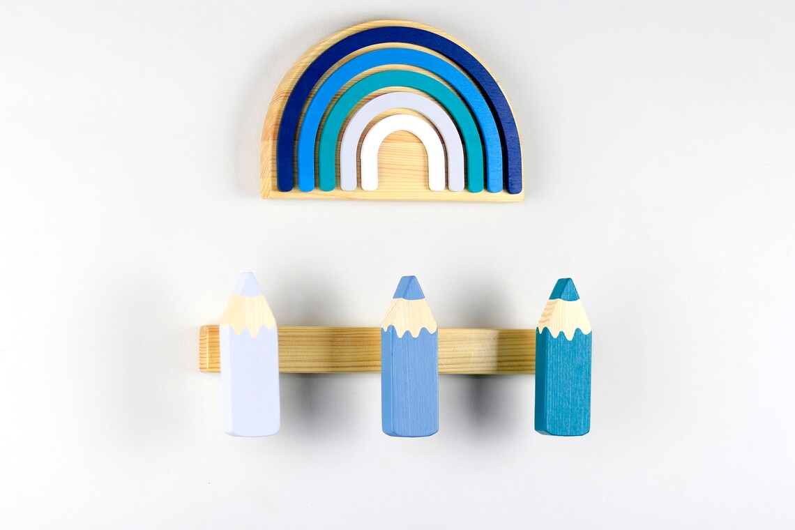 Cute Kids Coat Rack Colorful Pencil Hook Wooden Hanger - Etsy