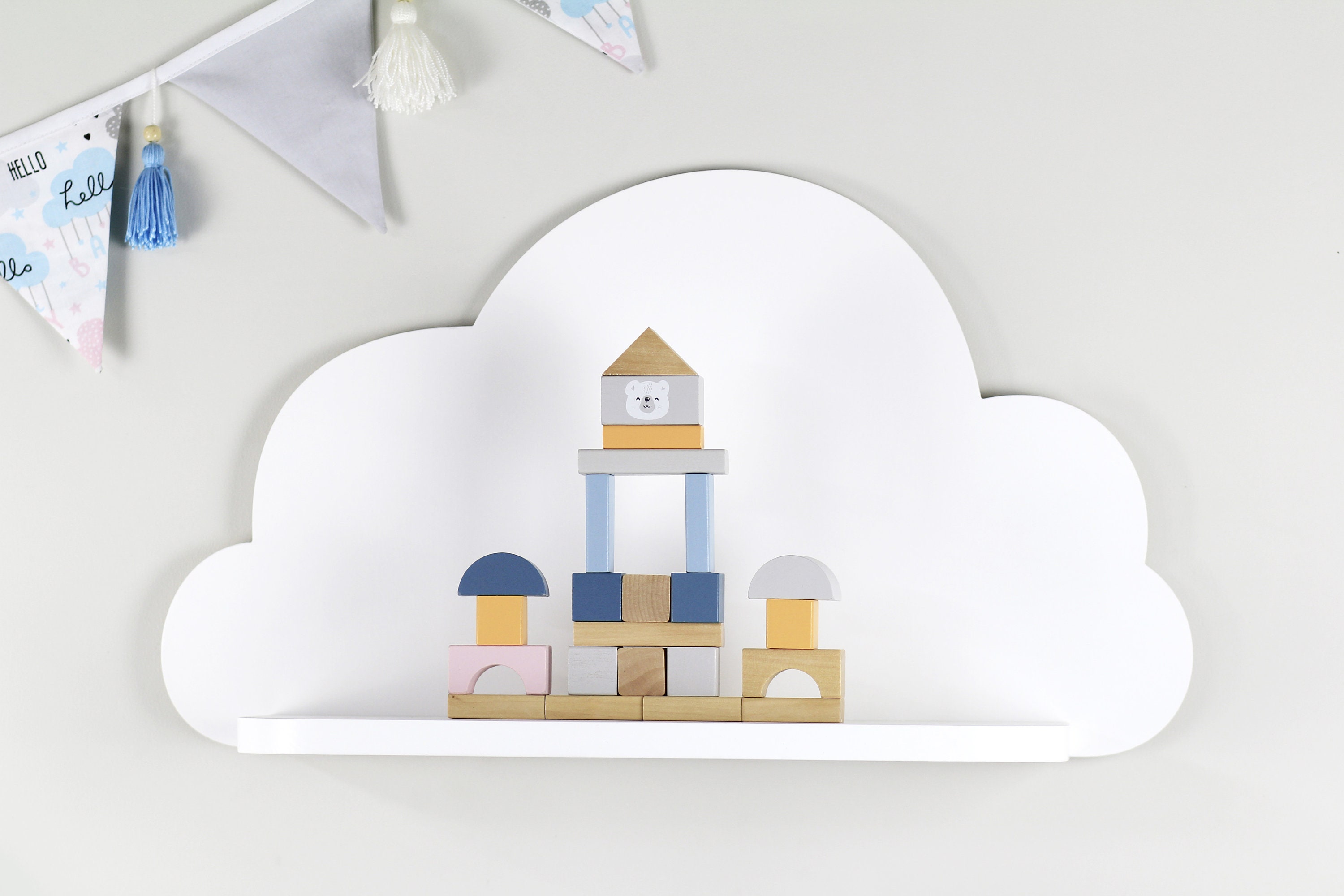 Set of 3 white wooden cloud shelves cloud wall shelf for | Etsy