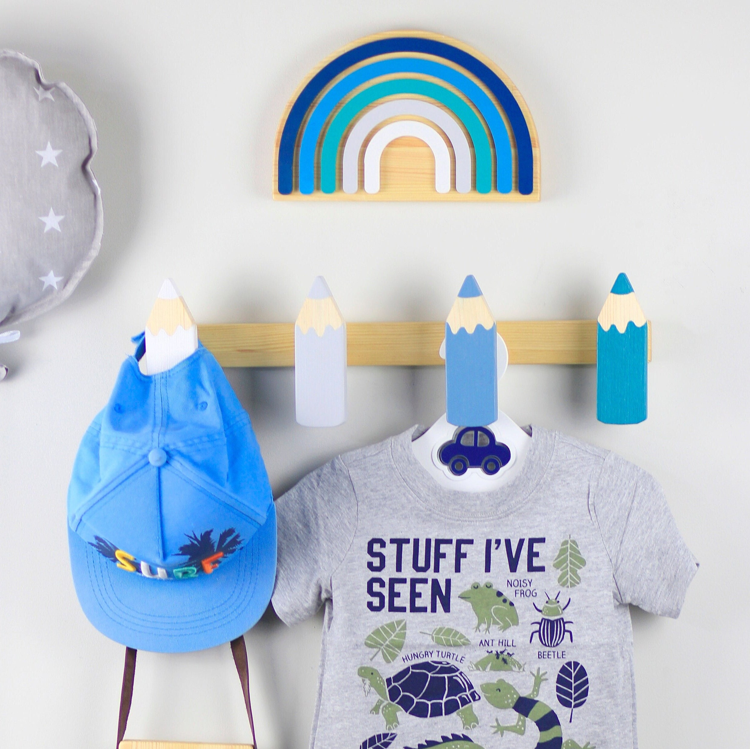 Cute Kids Coat Rack, Colorful Pencil Hook, Wooden Hanger, Nursery Decor ...