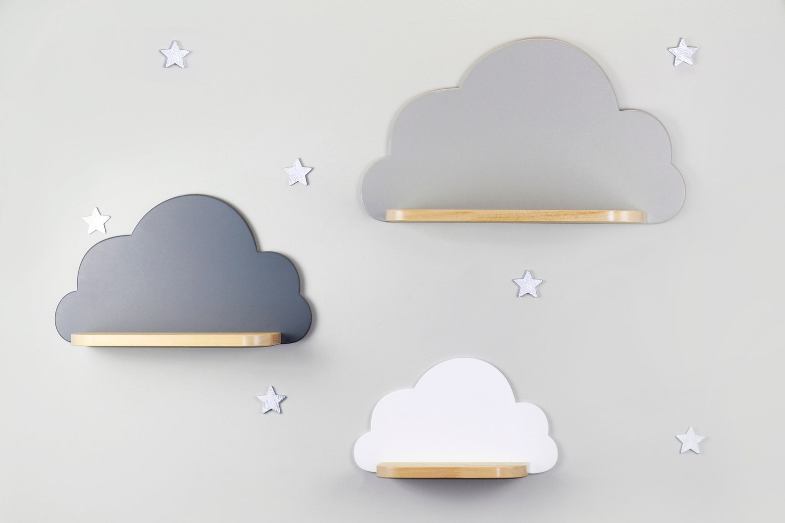 Cloud Wall Shelf Set of 3, Cloud Shelf for Nursery, Kids Room Shelves, Nursery Cloud Rack ...