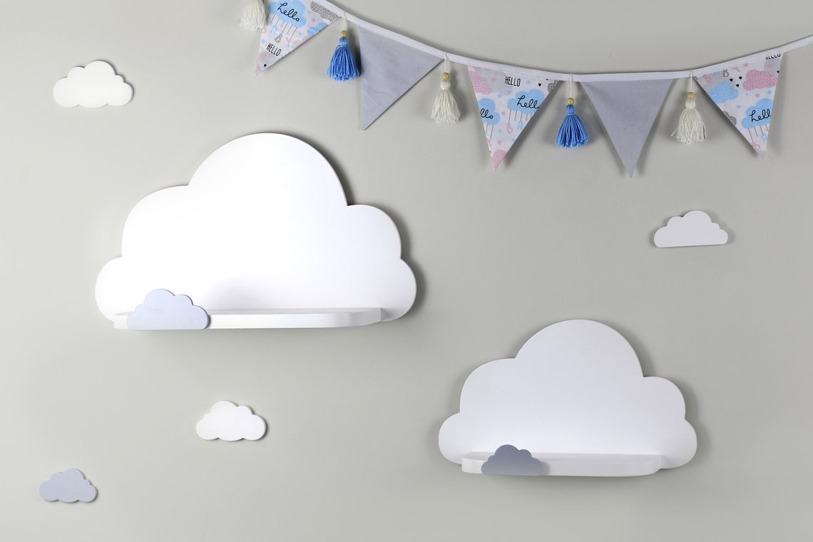 Set of 2 White Wooden Cloud Shelves With Small Cloud on - Etsy