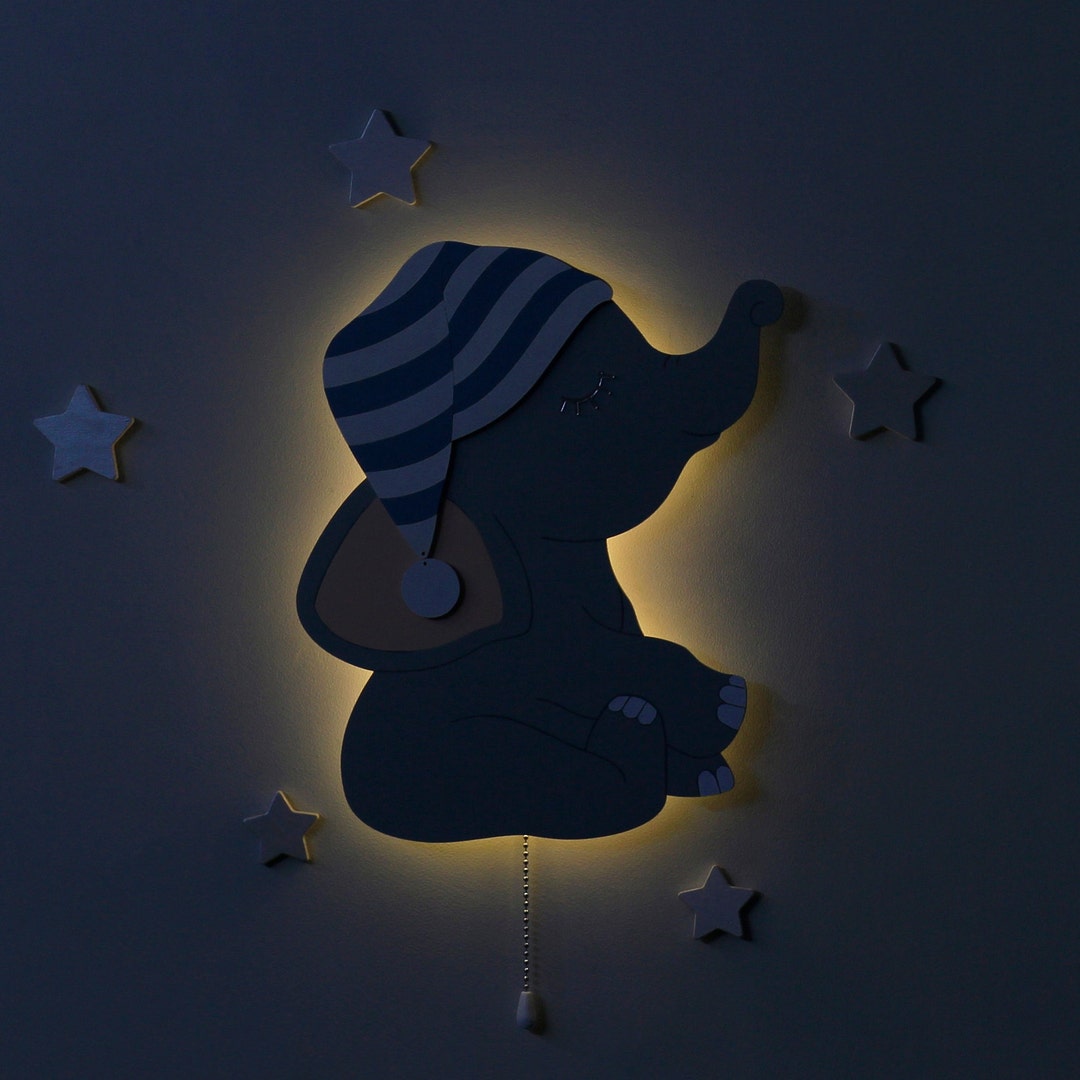 Wooden Lighting Elephant, Nursery Wall Lighting, LED Nursery Lighting ...