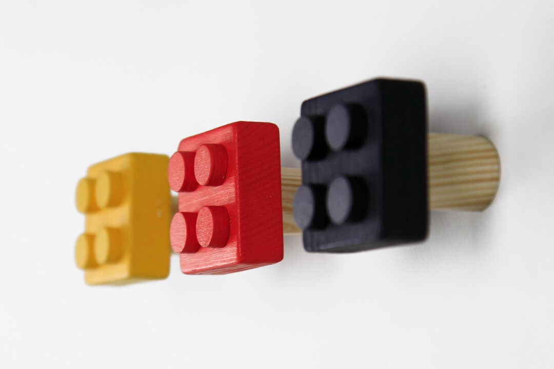 Wooden Brick Wall Hooks, Set of Colorful Block Hooks, Fun Kids Room ...