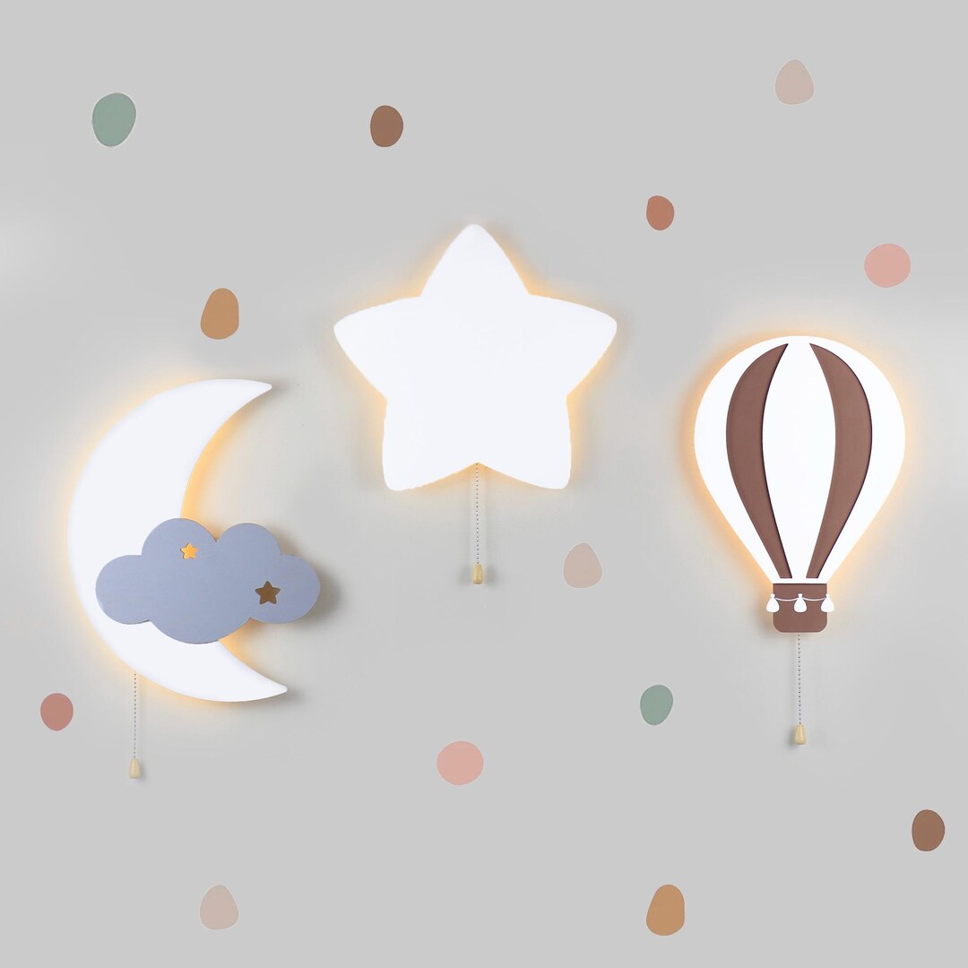 Set of 3 Baby Night Lights, Moon Night Light, Hot Air Balloon, Star ...