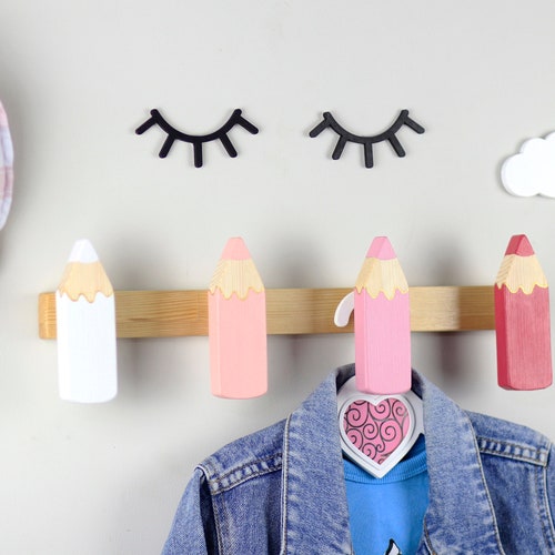 Cute Kids Coat Rack Colorful Pencil Hook Wooden Hanger - Etsy