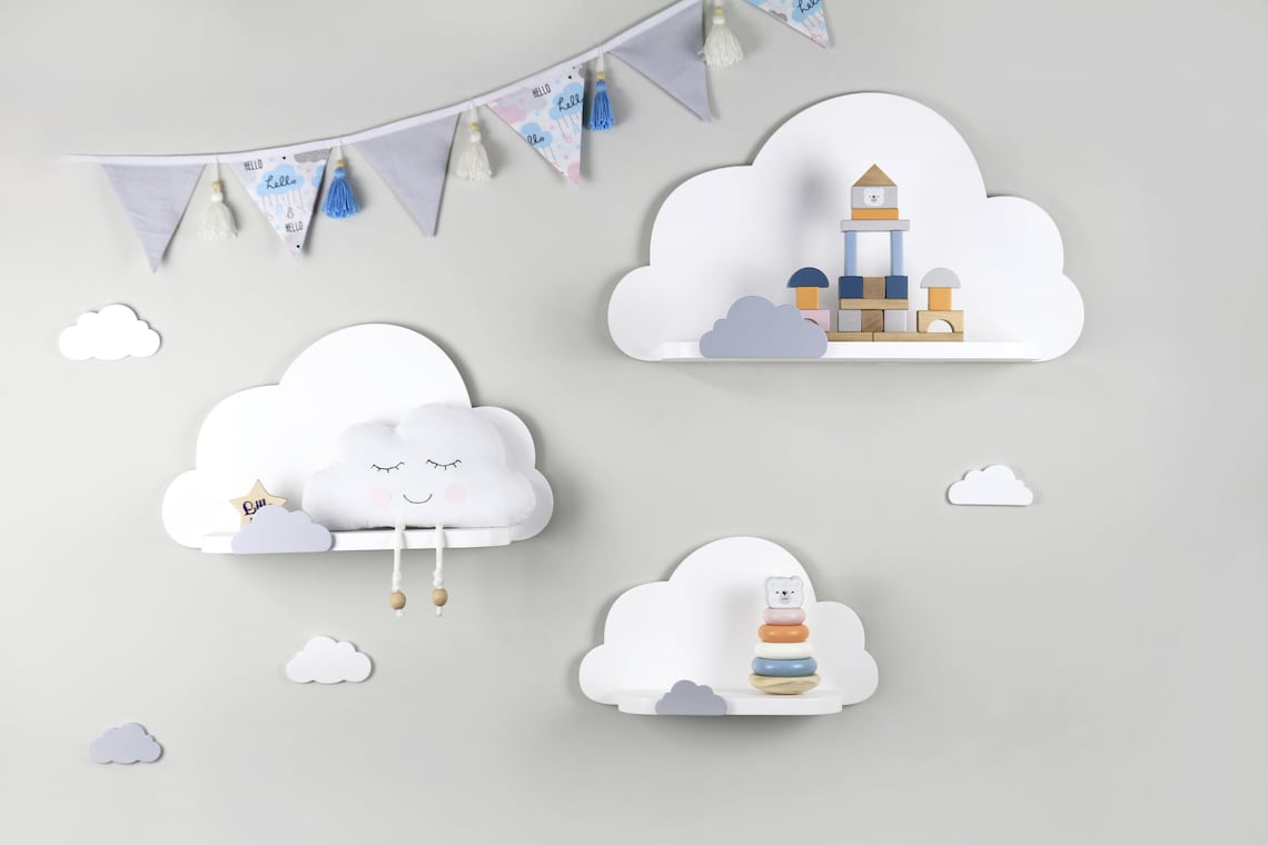 Cloud Wall Shelf Set of 3 With Small Border Cloud, Cloud Shelf for ...