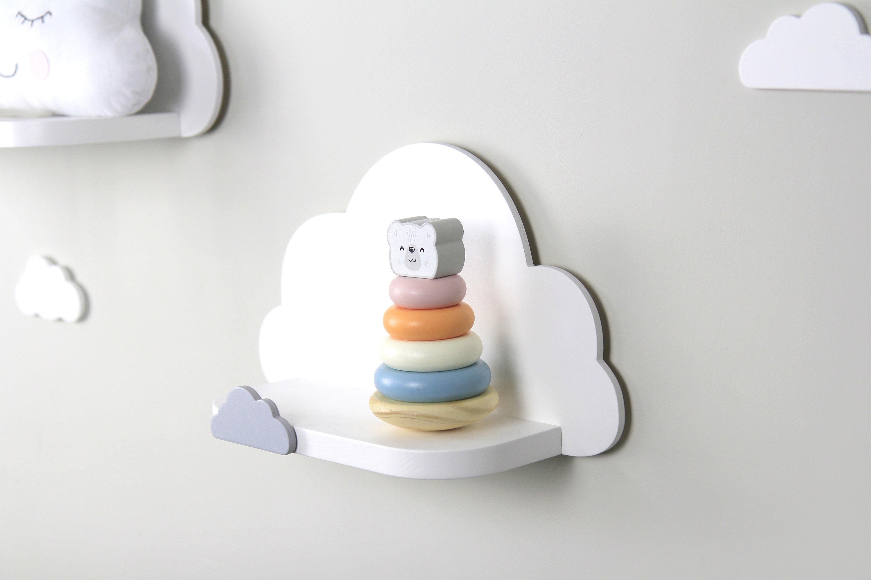White Wooden Cloud Shelves With Small Border Cloud, Floating Shelf ...