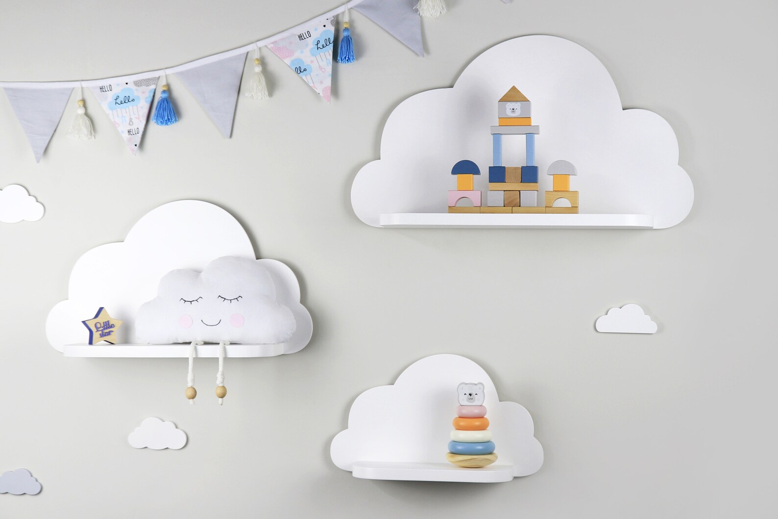 White Cloud Shelf, Wooden Floating Shelf, Сloud Wall Shelf for Nursery ...