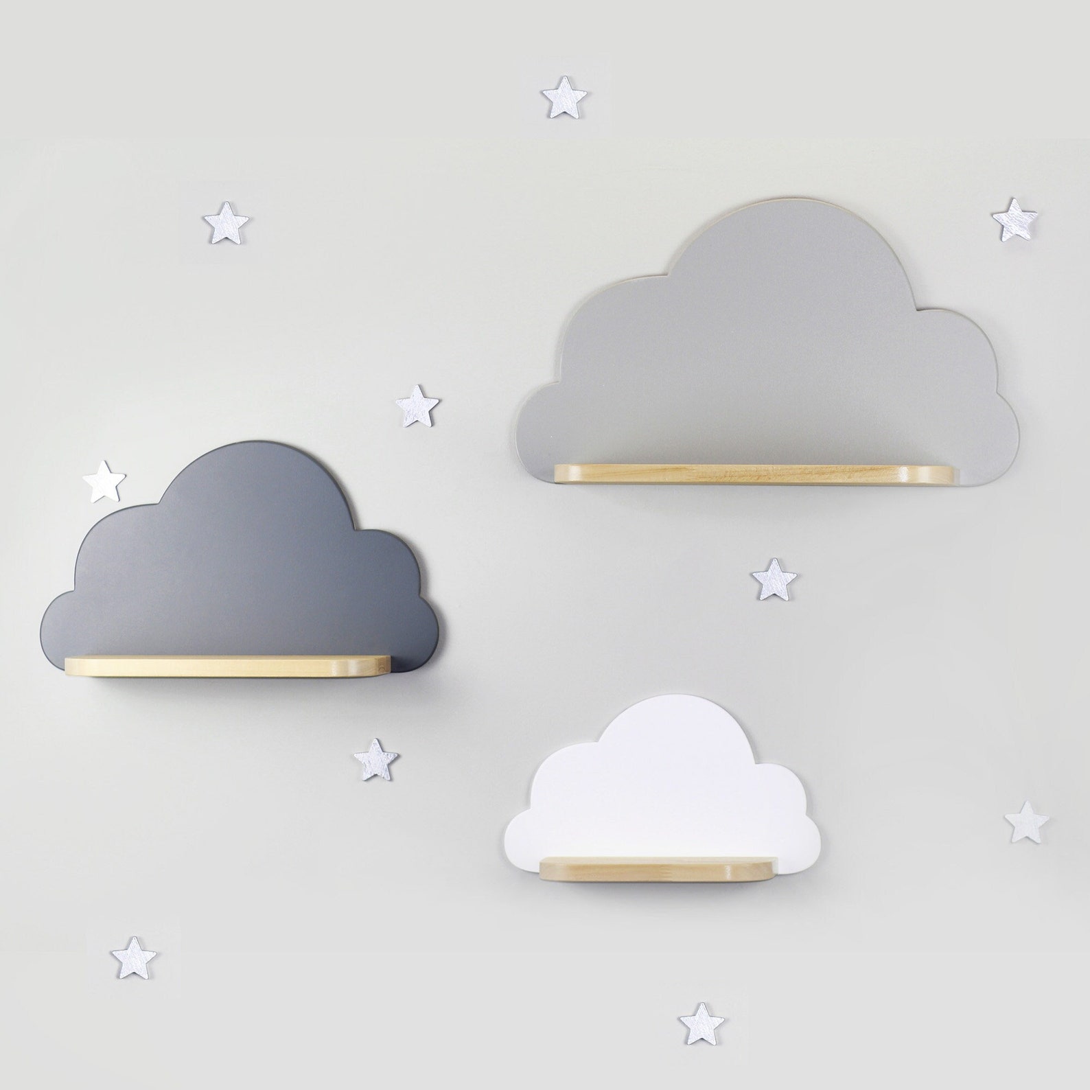 Cloud Wall Shelf Set of 3, Cloud Shelf for Nursery, Kids Room Shelves ...