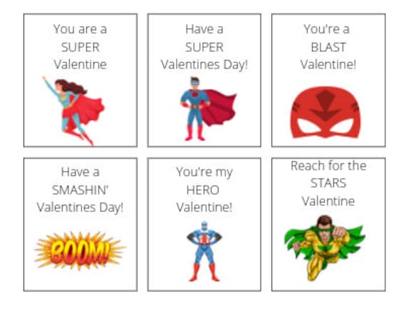 Superhero Printable Valentine Cards | Etsy