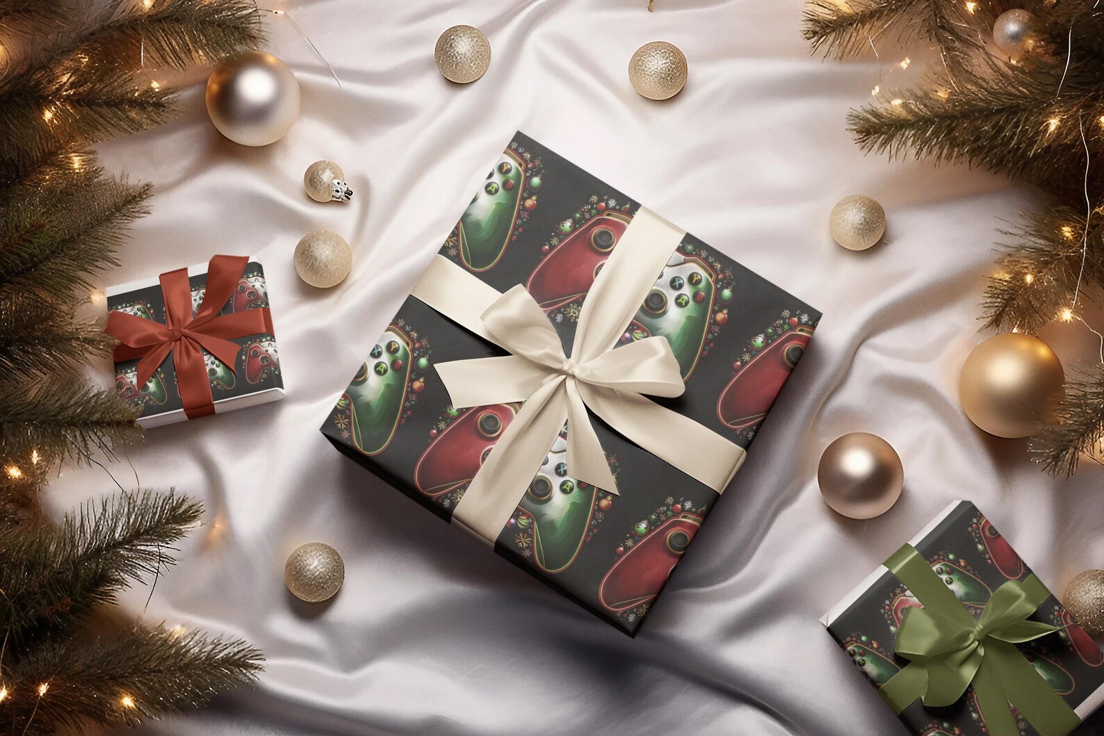 Festive Gaming Console Gift Wrap: Holiday Paper for Retro Handheld ...