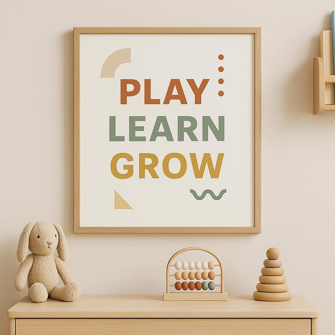 A4 Poster: Play Learn Grow | Kids Room Wall Art | Nursery Printable ...