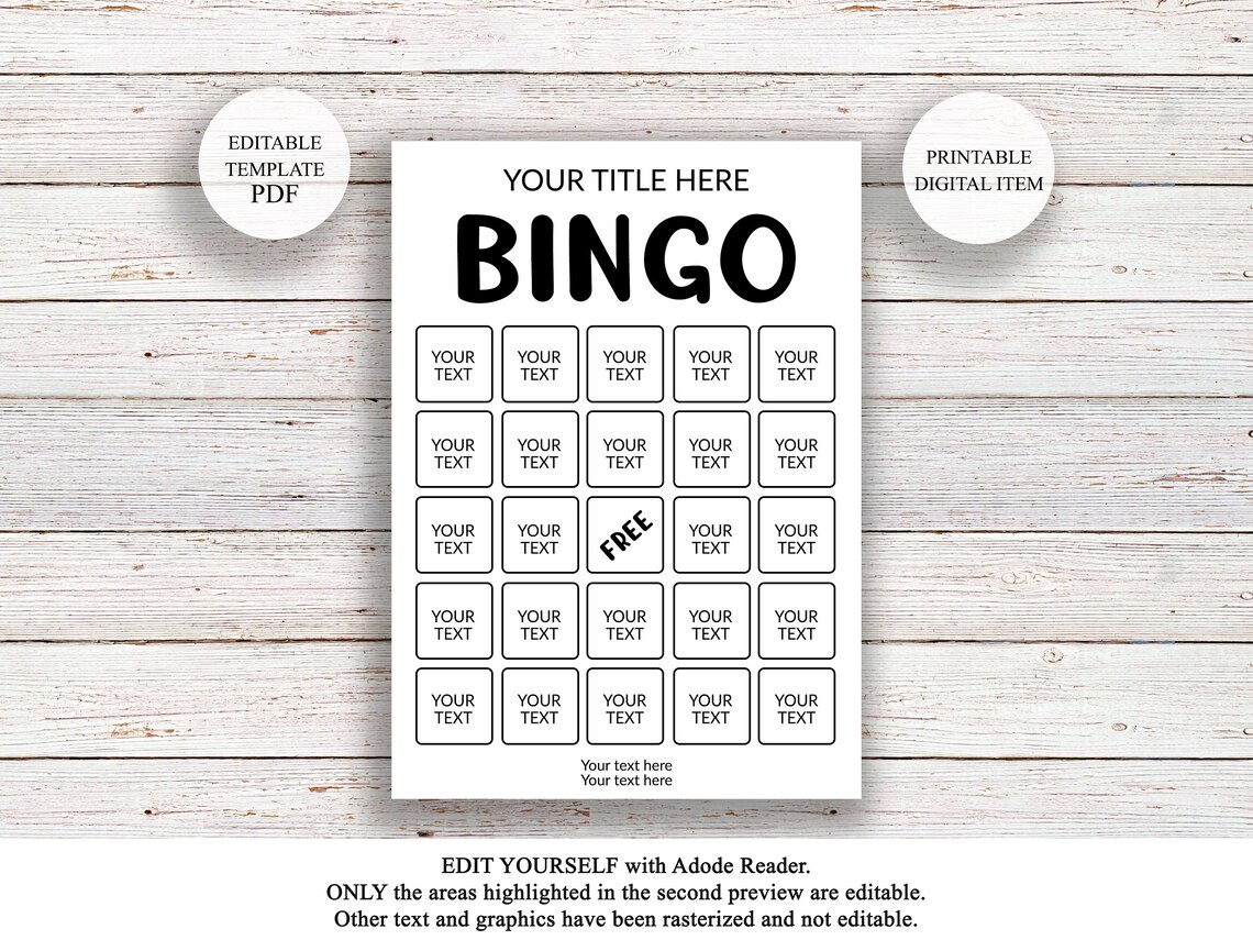 Editable Bingo Cards Template Custom Bingo Game Printable | Etsy