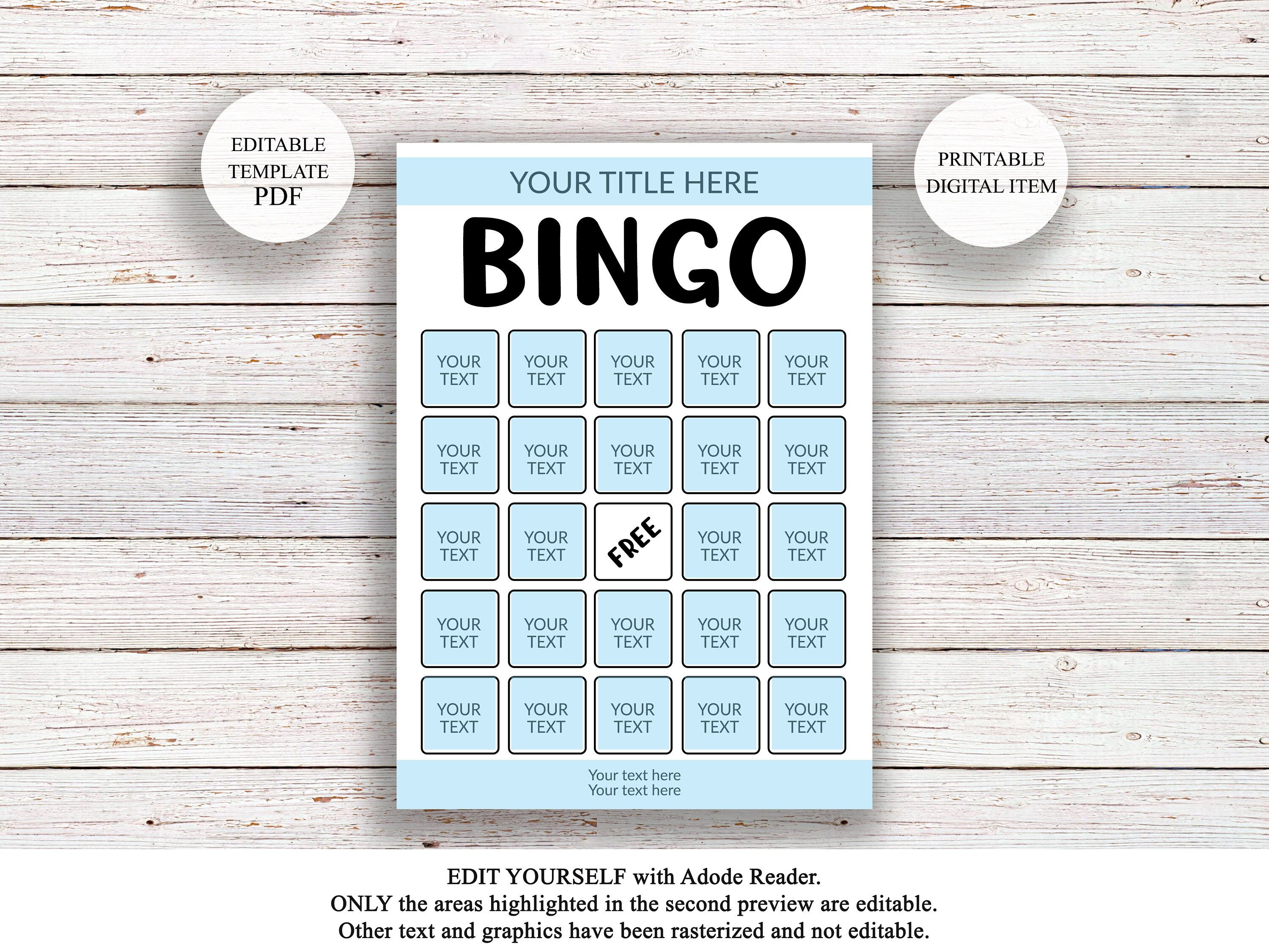 Editable Bingo Cards Template Custom Bingo Game Printable | Etsy