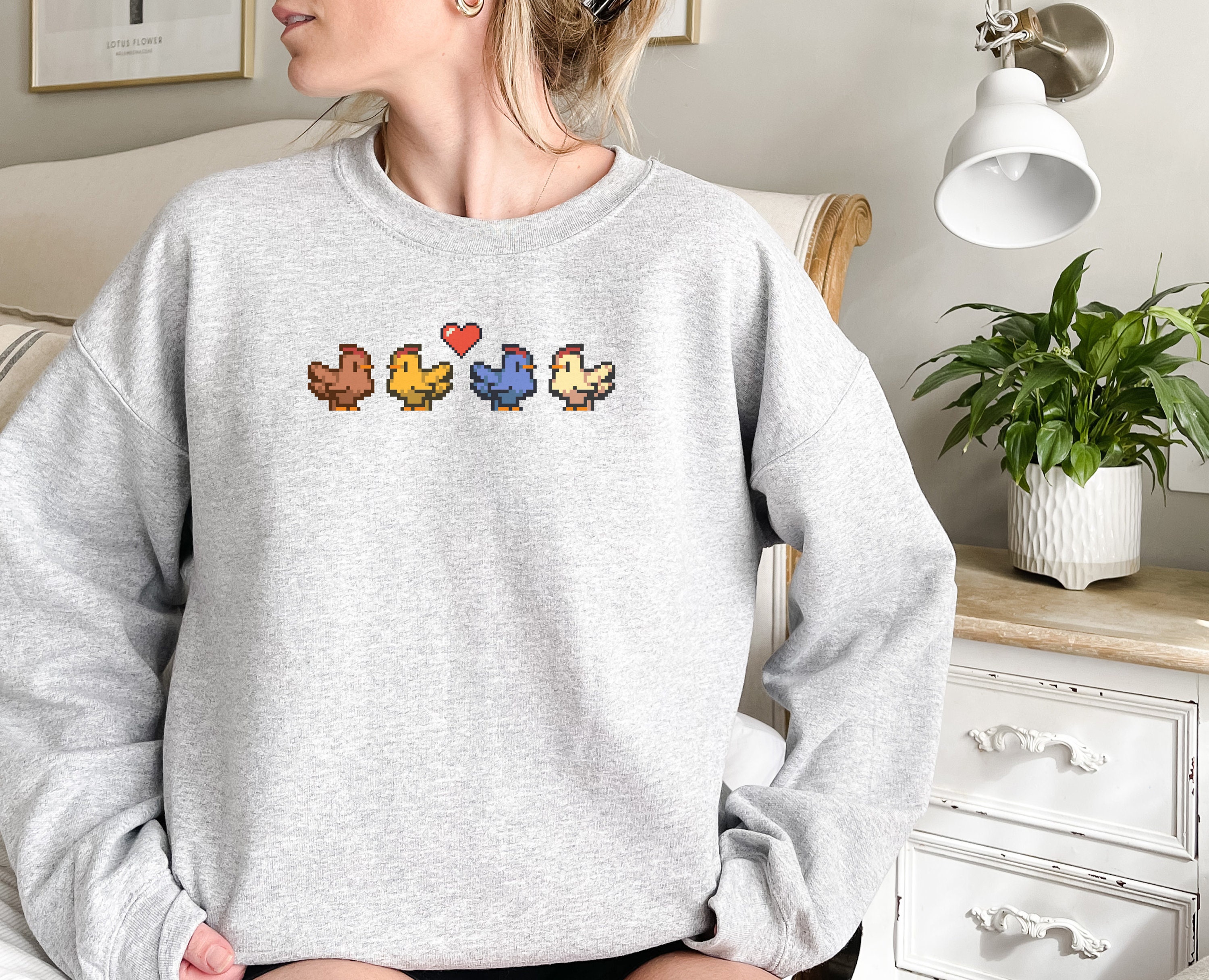 Cute Pixel Chicken Video Game Sweater, Farming Video Game Shirt, Cozy ...