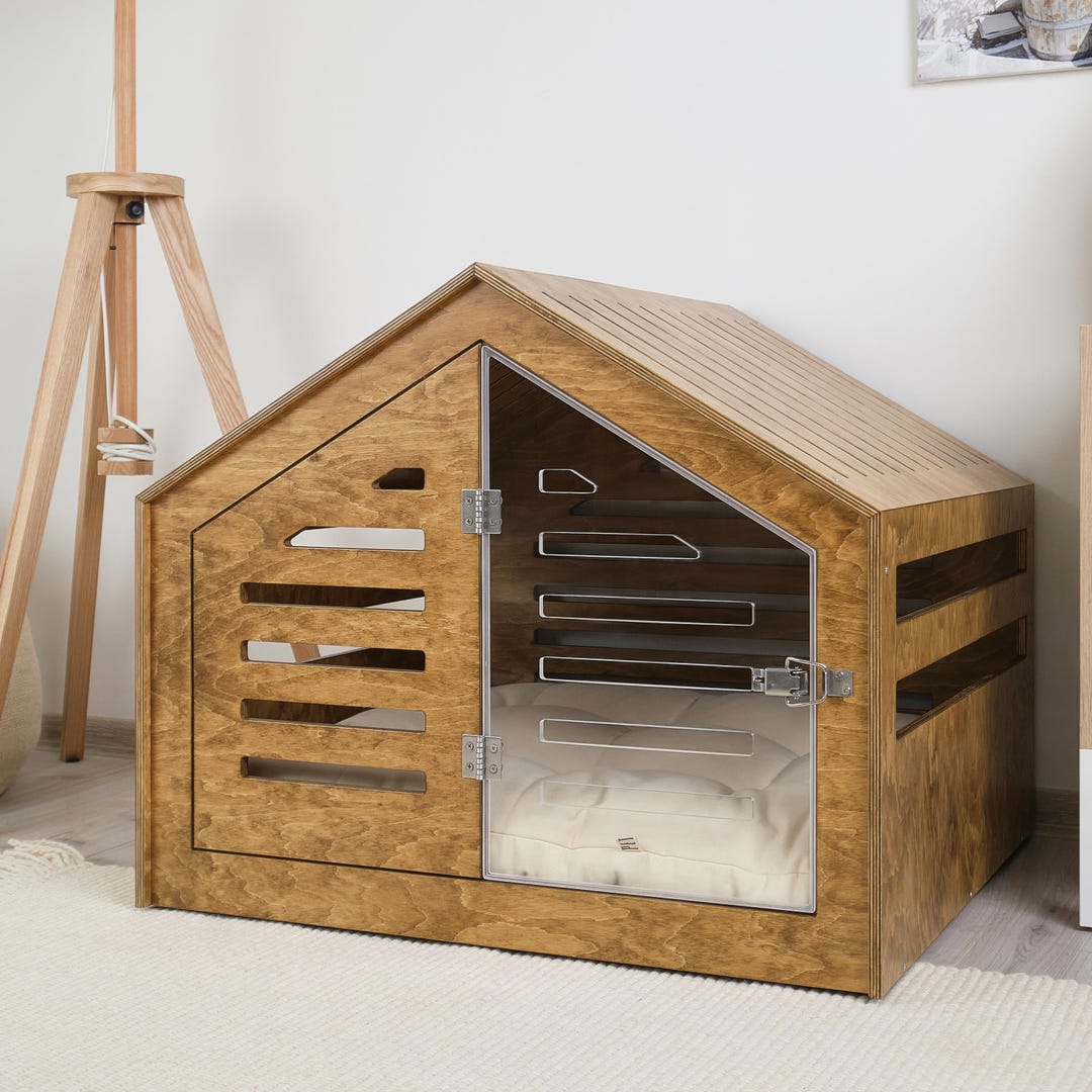 Modern Design Dog Crate With Acrylic Door Venlo Wood. Dog Kennel, Dog ...