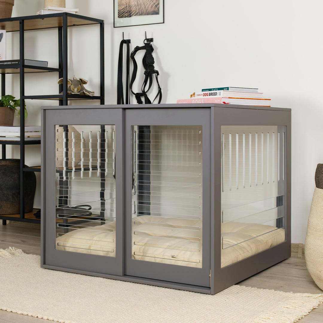 Fully Transparent Modern Dog Crate With Sliding Door With a Stopper ...