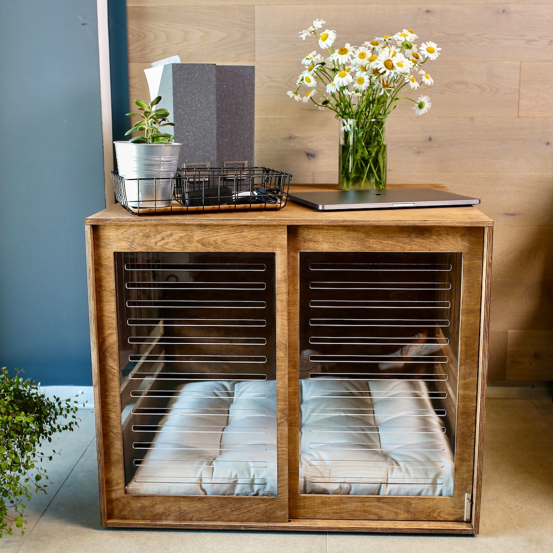 Modern Dog Crate With Acrylic Sliding Door With a Stopper - Etsy