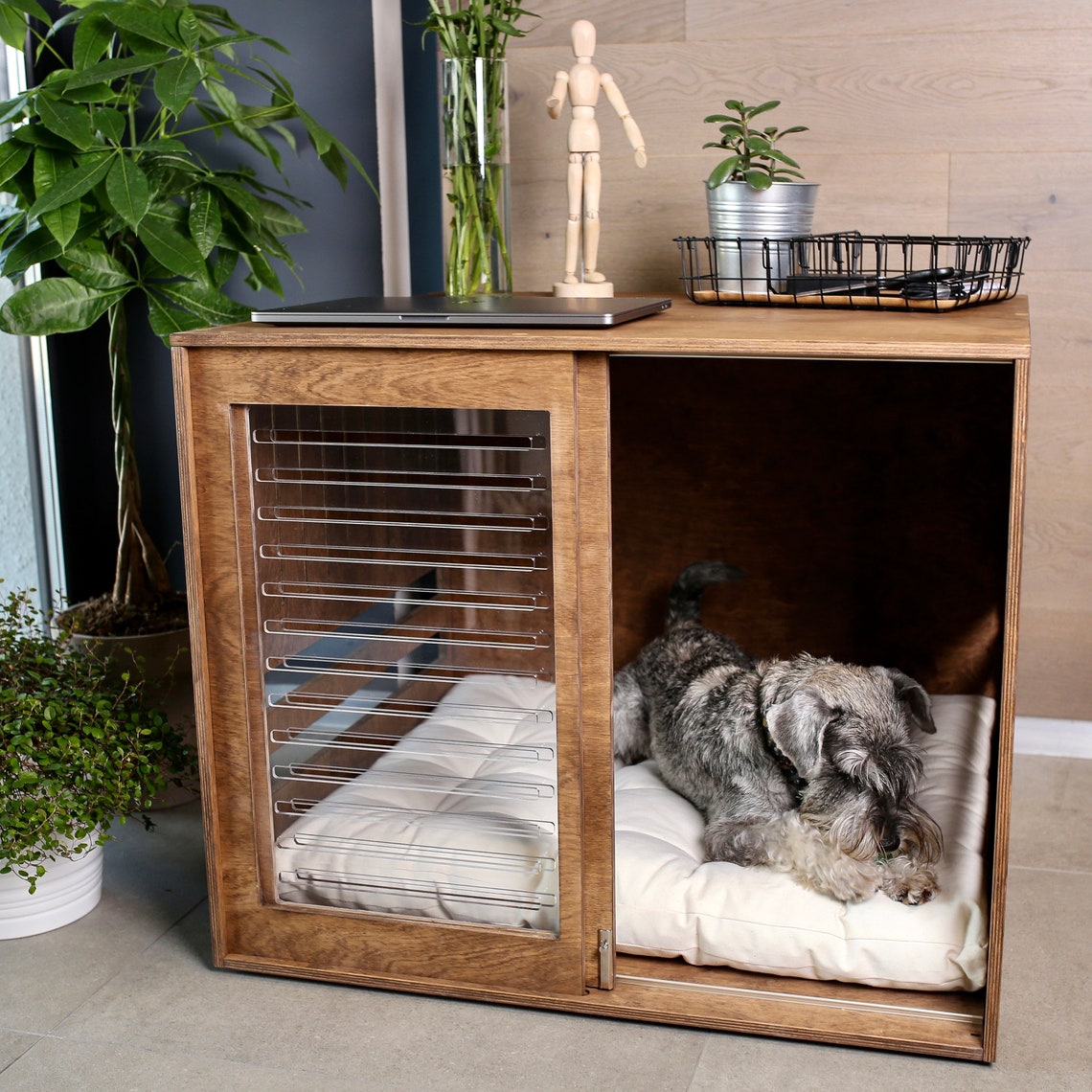 Modern Dog Crate With Acrylic Sliding Door With a Stopper - Etsy