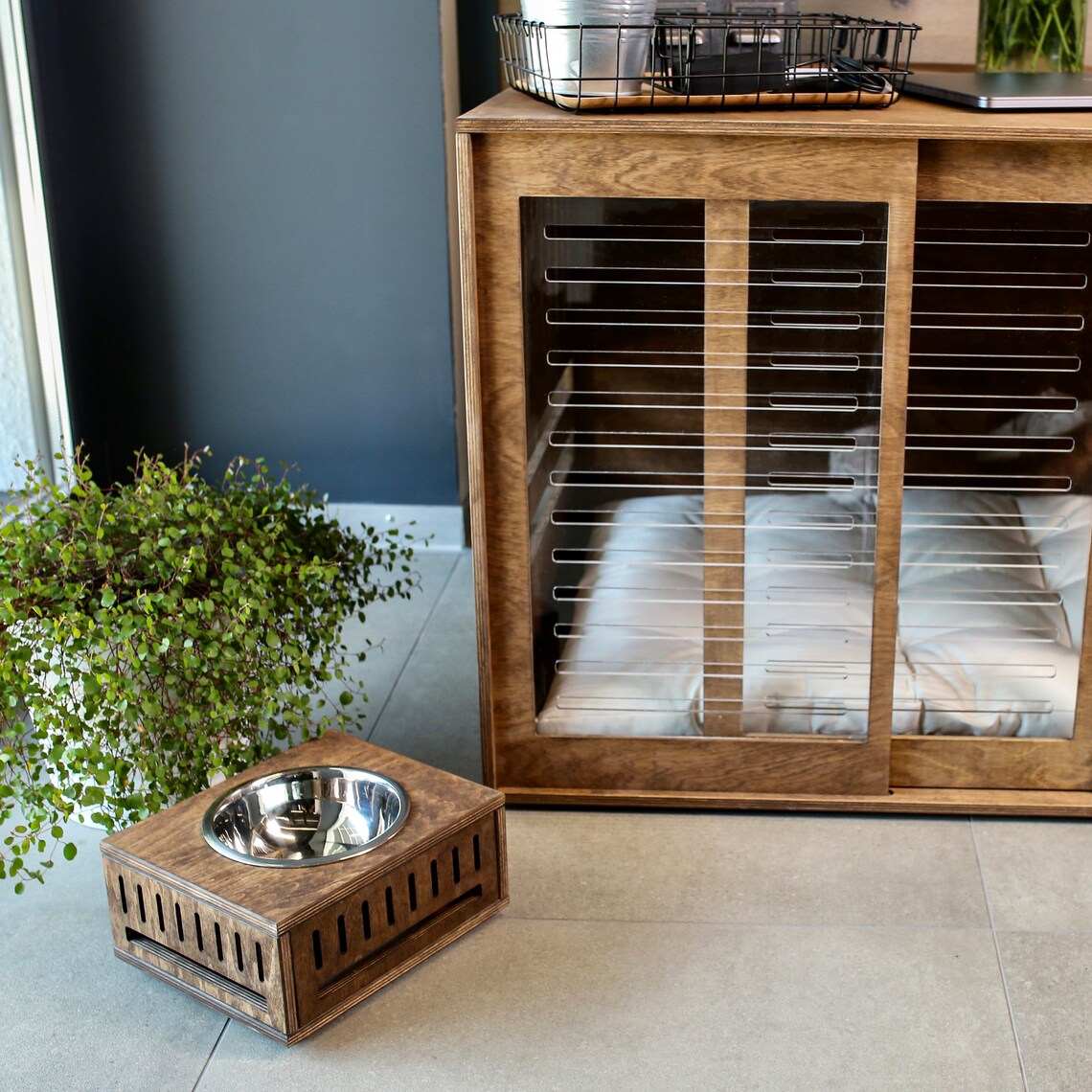 Modern Dog Crate With Acrylic Sliding Door With a Stopper - Etsy