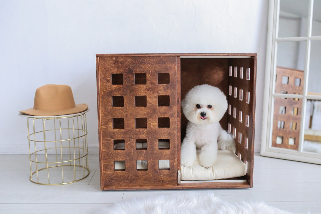 Wood Stained Dog Crate With Sliding Door With a Stopper Dordrecht. Dog ...