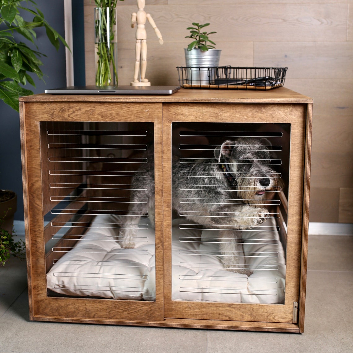 Modern Dog Crate With Acrylic Sliding Door With a Stopper - Etsy